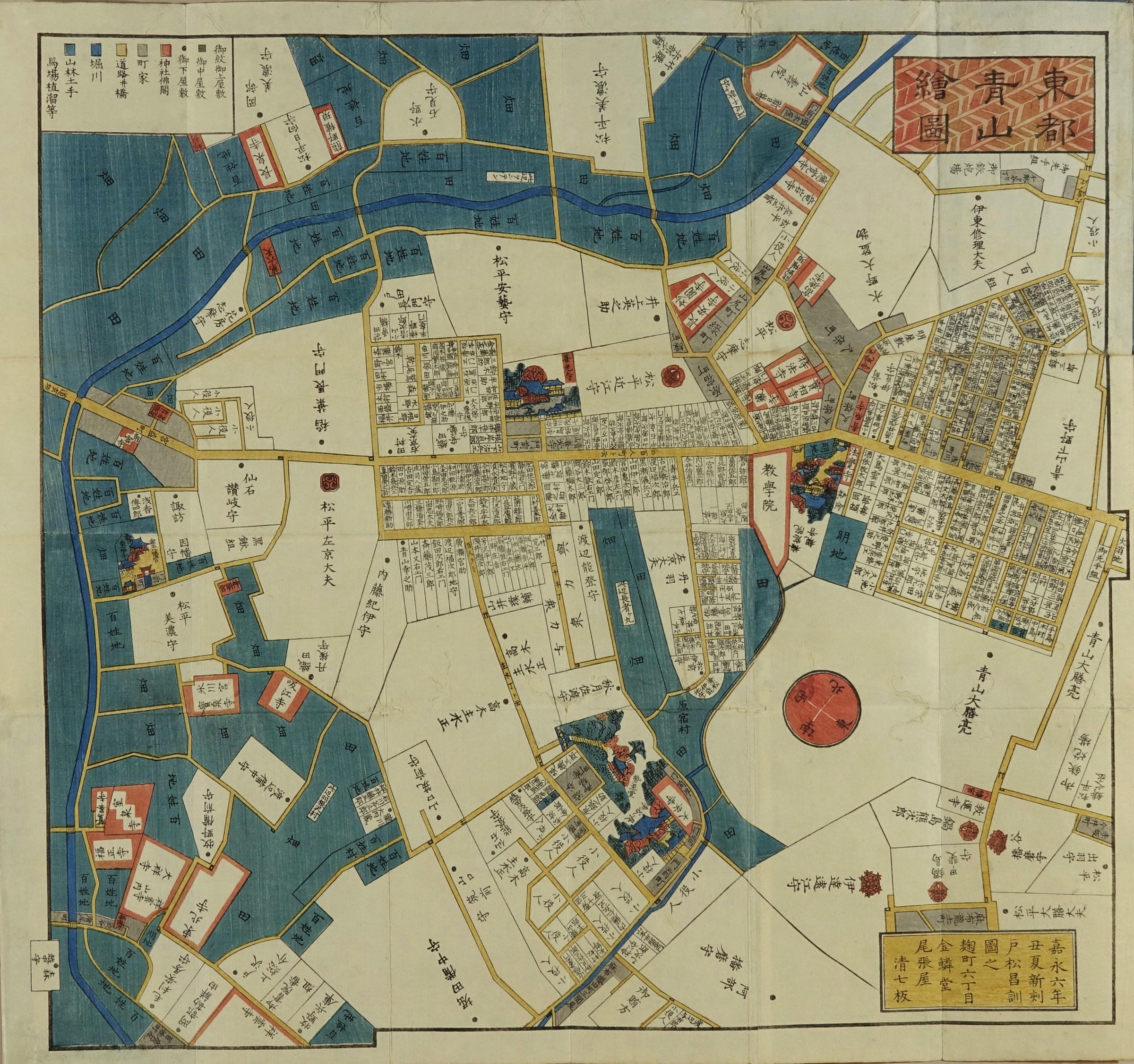 UNSIGNED Aoyama and Shibuya, from Edo kirie-zu (Sectional map of Edo ...